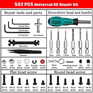 RC Car Stand and 532PCS RC Screw Kit Universal RC Tools Kit RC Car Repair Work Stand Portable RC Repair Work Station and RC Car Screws Set for 1/8 1/10 1/12 1/16 Scale RC Car