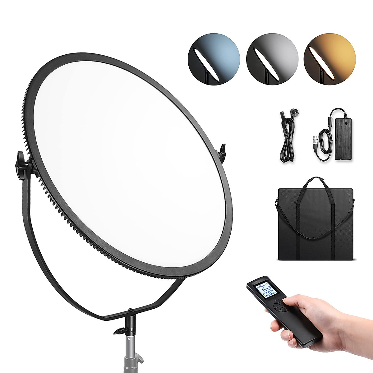 NEEWER Round Panel Video Light 2.4G & DMX Control, 24" 120W Bi Color Studio Edge Flapjack Lighting with Bag & 2.4G Remote(No Battery), Soft LED Fill Light for Portrait Photography Streaming, NL-500ARC