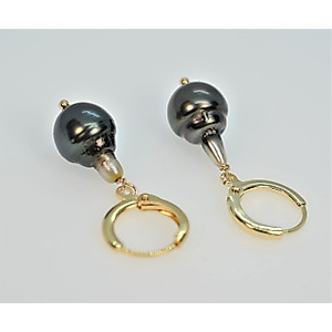14K Gold Filled Genuine Tahitian Black Pearl Hoop Earrings for Women