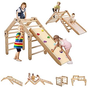 Dripex Pikler Triangle Set, X-Large Climbing Triangle with Reversible Ramp and More Than 20 Playing Modes, Premium Early Learning Montessori Climbing Toys for Toddler Kids