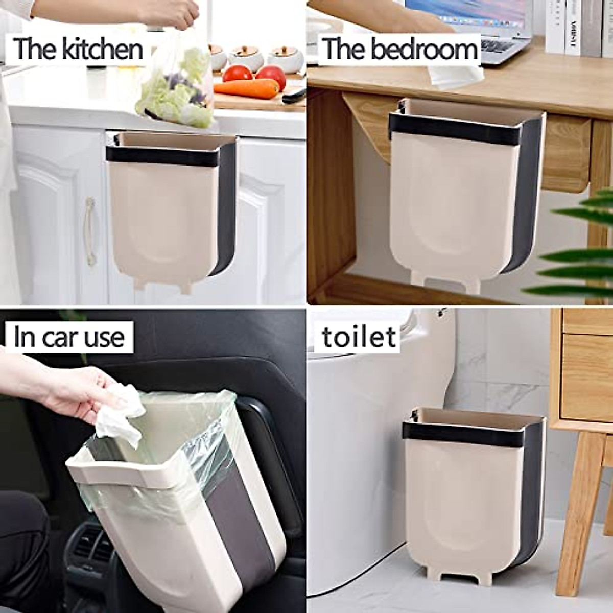 Hanging Folding Trash can, Suitable for Bathroom, rv, Cabinet Door, Toilet, Folding Trash can, Bedroom car，2.4 gallons