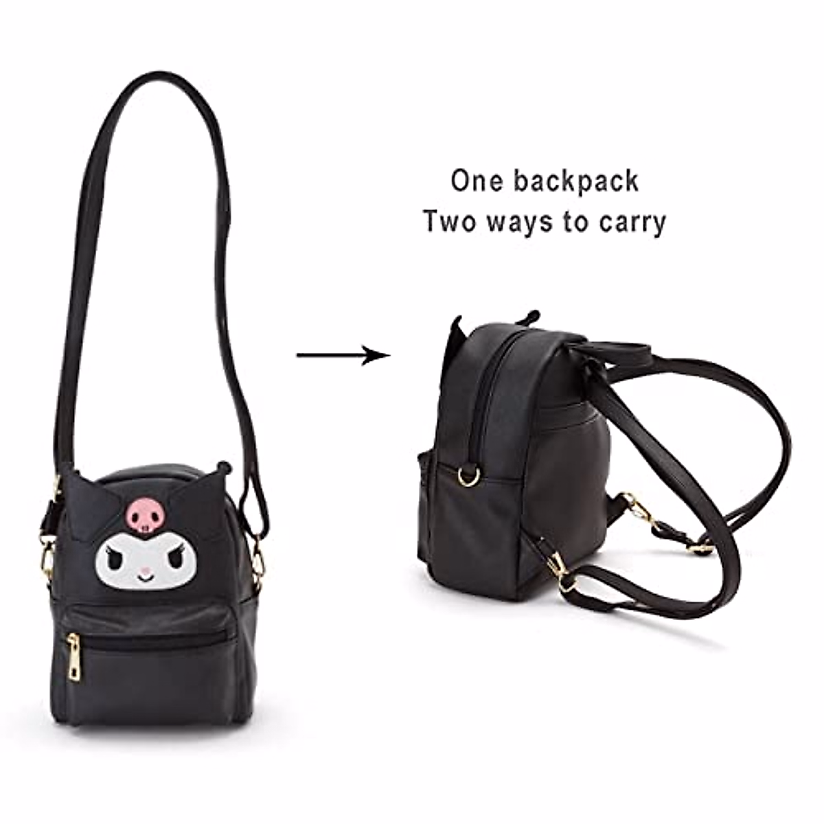 Cartoon Anime Mini Backpack with key chain Cute PU Shoulder Bags Cosplay Handbag for Girls (Black 1)