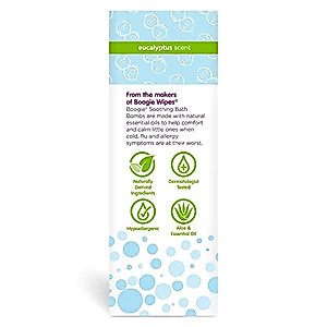 Kids Bath Bombs by The Makers of Boogie Wipes, Boogie Fizzies, Calming, Naturally Derived, Made with Aloe and Calming Vapors, Eucalyptus, 2.8 oz, 3 Bath Bombs, Pack of 1