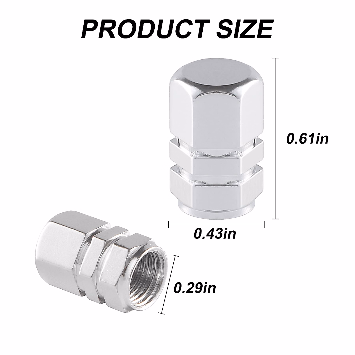 alpmosn Aluminum Tire Stem Valve Caps Wheel Valve Covers Car Dustproof Tire Cap Cover Accessories, Universal for SUV, Car, Bike and Motorcycle，Hexagon Shape (4PCS Silvery)