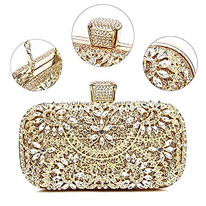 FIVE FLOWER Evening Clutch Bags Purse Handbag for Women Wedding Prom Party (GOLD), Medium