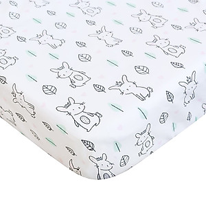 Pack and Play Sheets Fitted Mini Crib, Breathable Microfiber Stretchy Playard Sheets Fit for Graco Pack and Play, Lovely Bunny Pack and Play Fitted Sheets for Boys and Girls