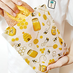 6 Pack Sealable Reusable Beeswax Food Bags, Sustainable Food Storage Containers, Easy to Clean, Easy to Use, Alternative to Plastic