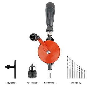 Housolution Hand Drill, Powerful 3/8 inches (1.5-10mm) Capacity Hand Drill Manual, Precision Chucks Cast Steel Double Pinions Manual Drill for Wood Plastic Acrylic Circuit Board Punching, Orange