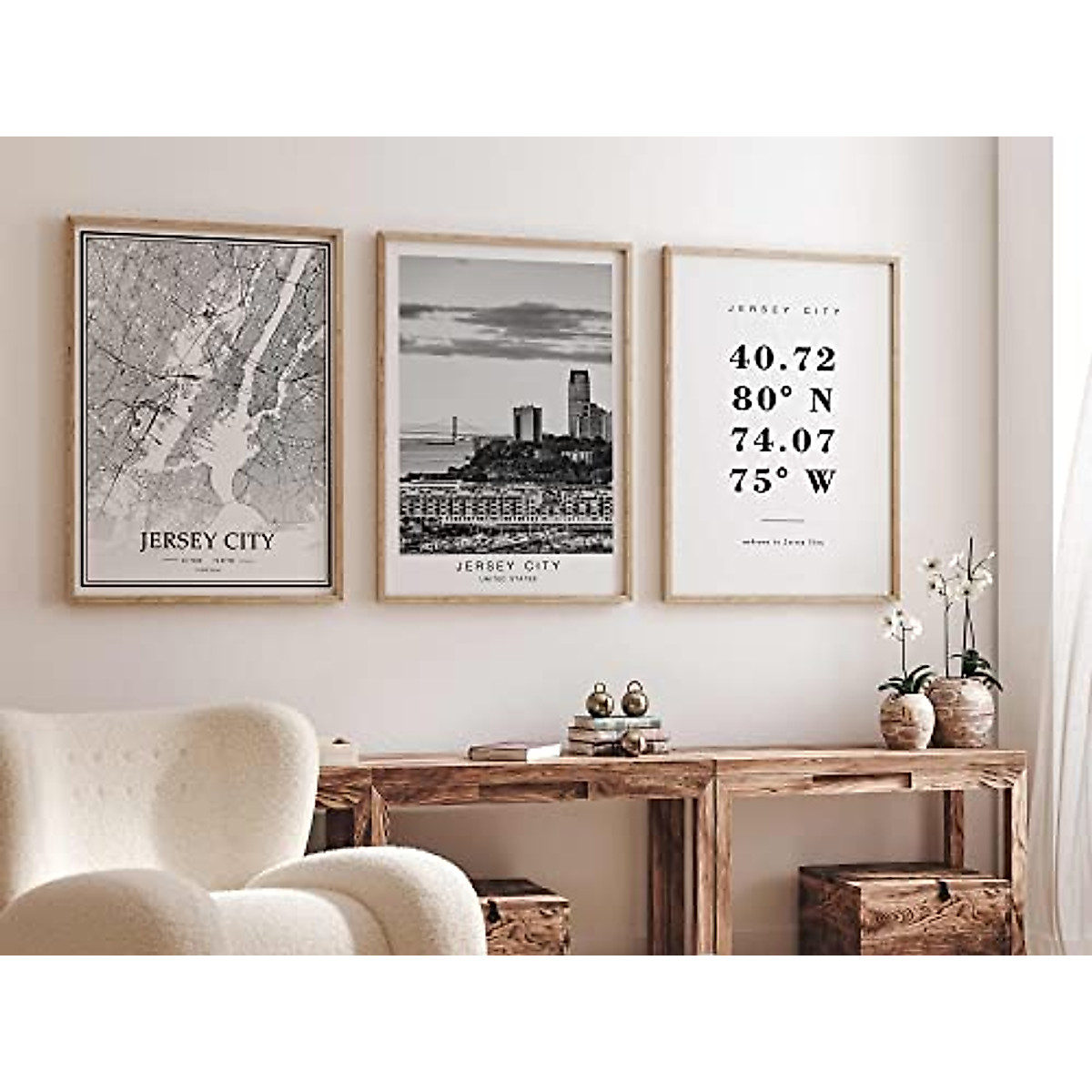 Dear Mapper JerseyCity United States View Abstract Road Modern Map Art Minimalist Painting Black and White Canvas Line Art Print Poster Art Line Paintings Home Decor (Set of 3 Unframed) (16x24inch)