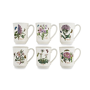 Portmeirion Botanic Garden 14 Ounce Flared Tankard Mug Set of 6 Assorted Motifs