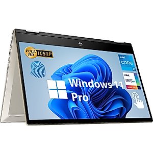 HP 2023 Pavilion 2-in-1 14" FHD Touch Screen Business Laptop, Intel Quad-Core i5-1135G7 2.4 GHz, 32GB DDR4, 1TB SSD, Fingerprint Reader, 8.5 Hours Battery, Bluetooth,WiFi, Windows 11 Pro, Gold,MarsPC