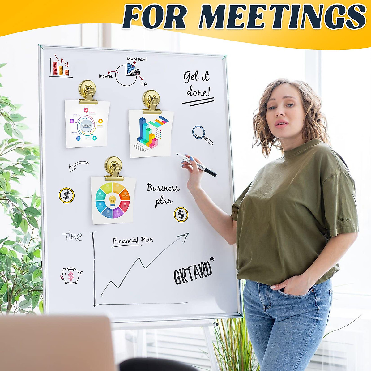 GRTARD 12Pack Magnetic Clips with Anti-Scratch Sticky Pads, Strong Heavy Duty Clips Magnet, Fridge Magnets Clip, Whiteboard Magnets Clip, Non-Scratch Metal Magnet Clips for Refrigerator, Whiteboard