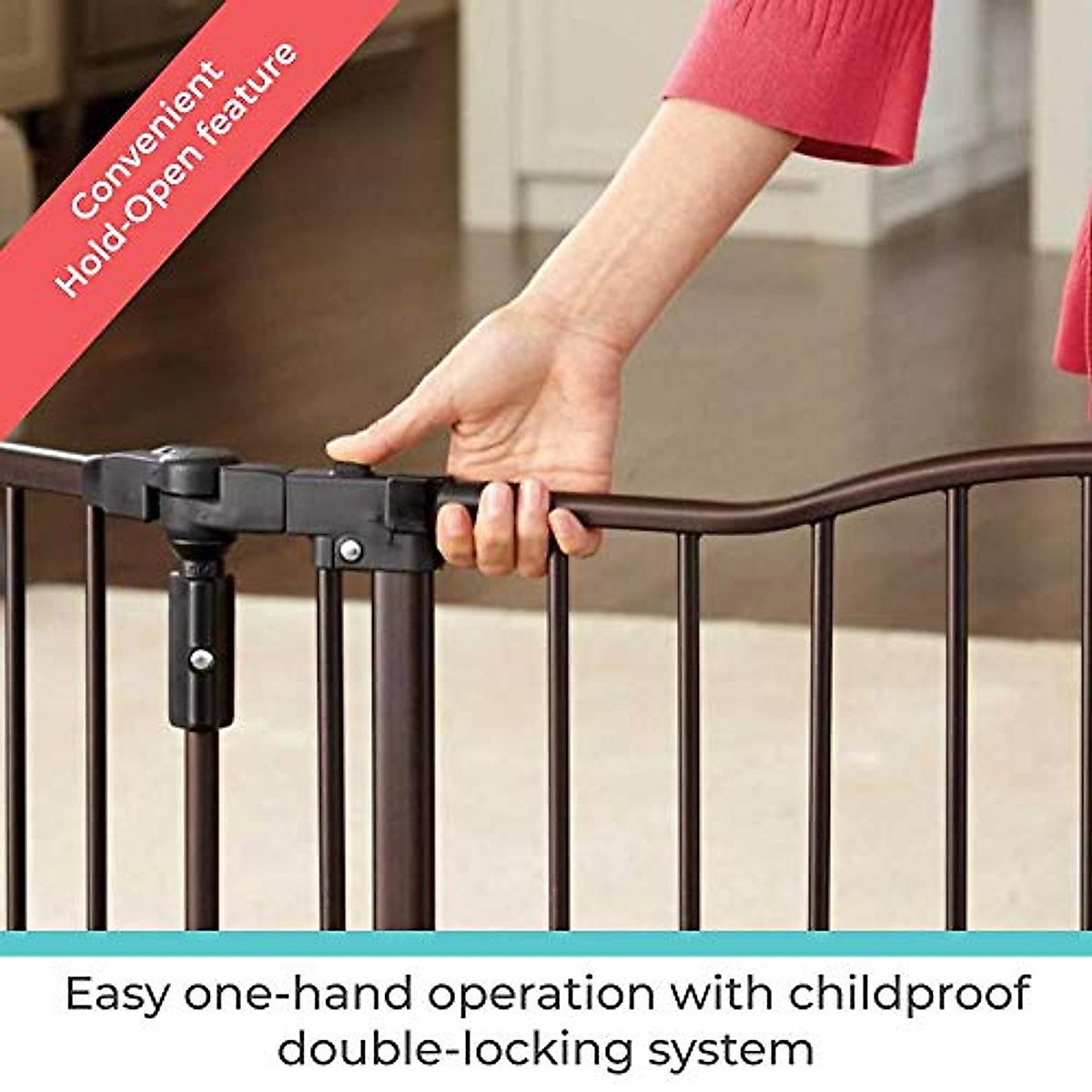 Toddleroo by North States 72” wide Deluxe Décor Baby Gate: Sturdy safety gate with one hand operation. Hardware Mount. Fits 38.3 - 72” Wide. (30" Tall, Matte Bronze)