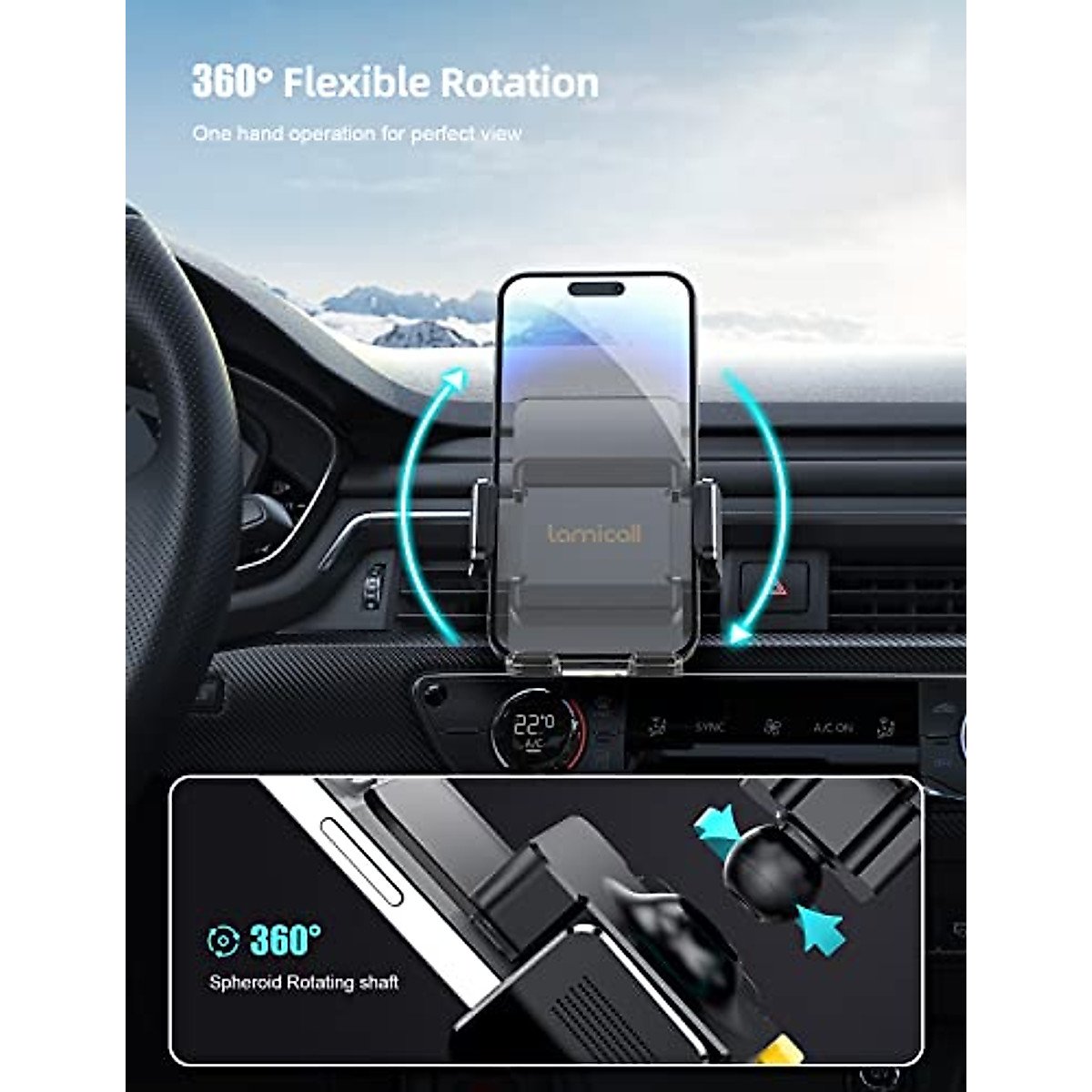 Lamicall Car Vent Phone Mount Phone Holder for Car Air Vent Clip in Vehicle [Big Phone & Thick Cases Friendly] Hands Free Cell Phone Automobile Clamp Cradles, Fit for All iPhone Samsung Phones