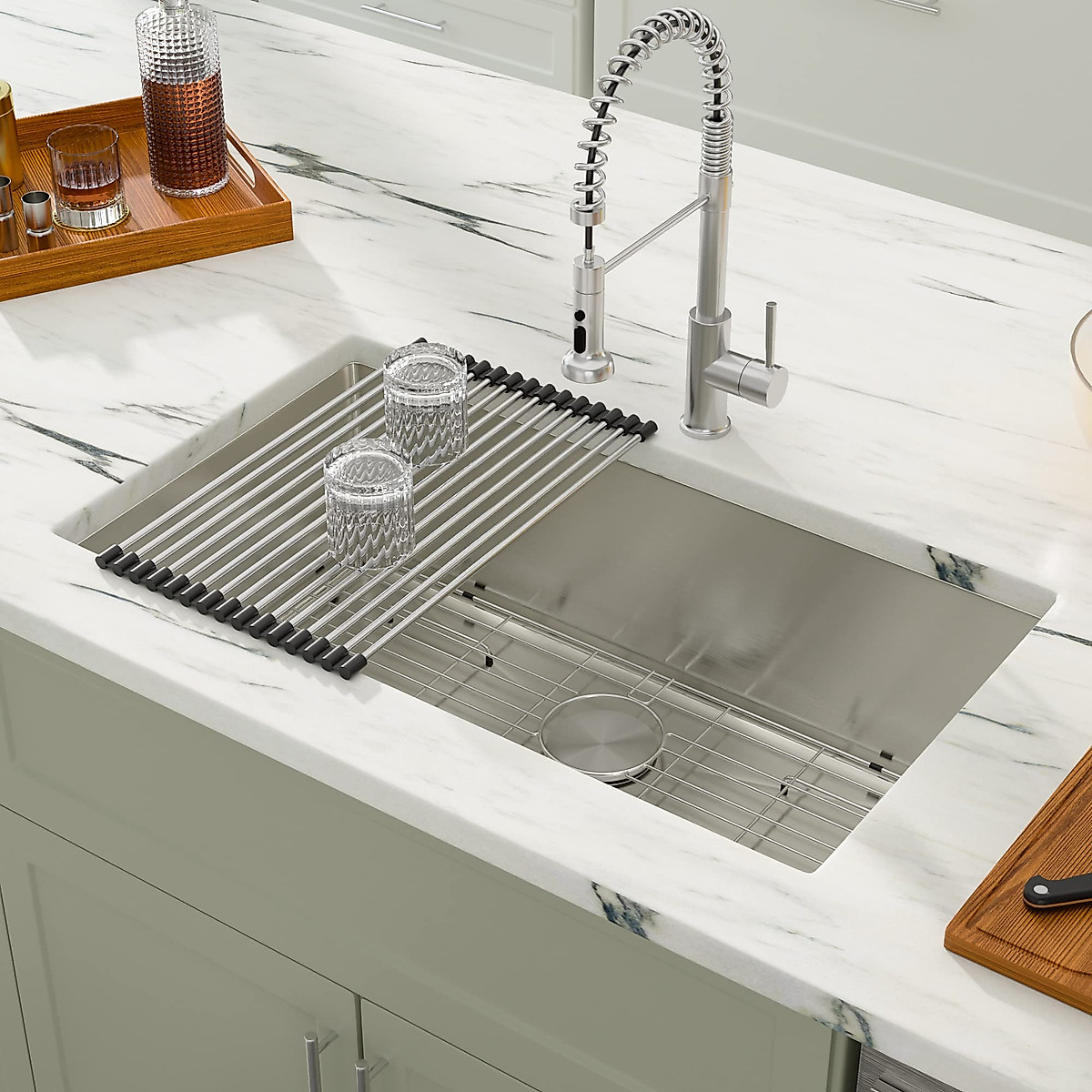 Dcolora 33 Inch Undermount Kitchen Sink 16 Gauge Stainless Steel Deep Large Single Bowl Under Counter Sink, 33"x19"x10" Rounded Corner, DC-U7714