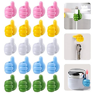 Thumb Hooks Silicone, 20 Pcs Self Adhesive Thumb Hook Wall Hangers for Cable Clip Key Hat Makeup Brush Holder