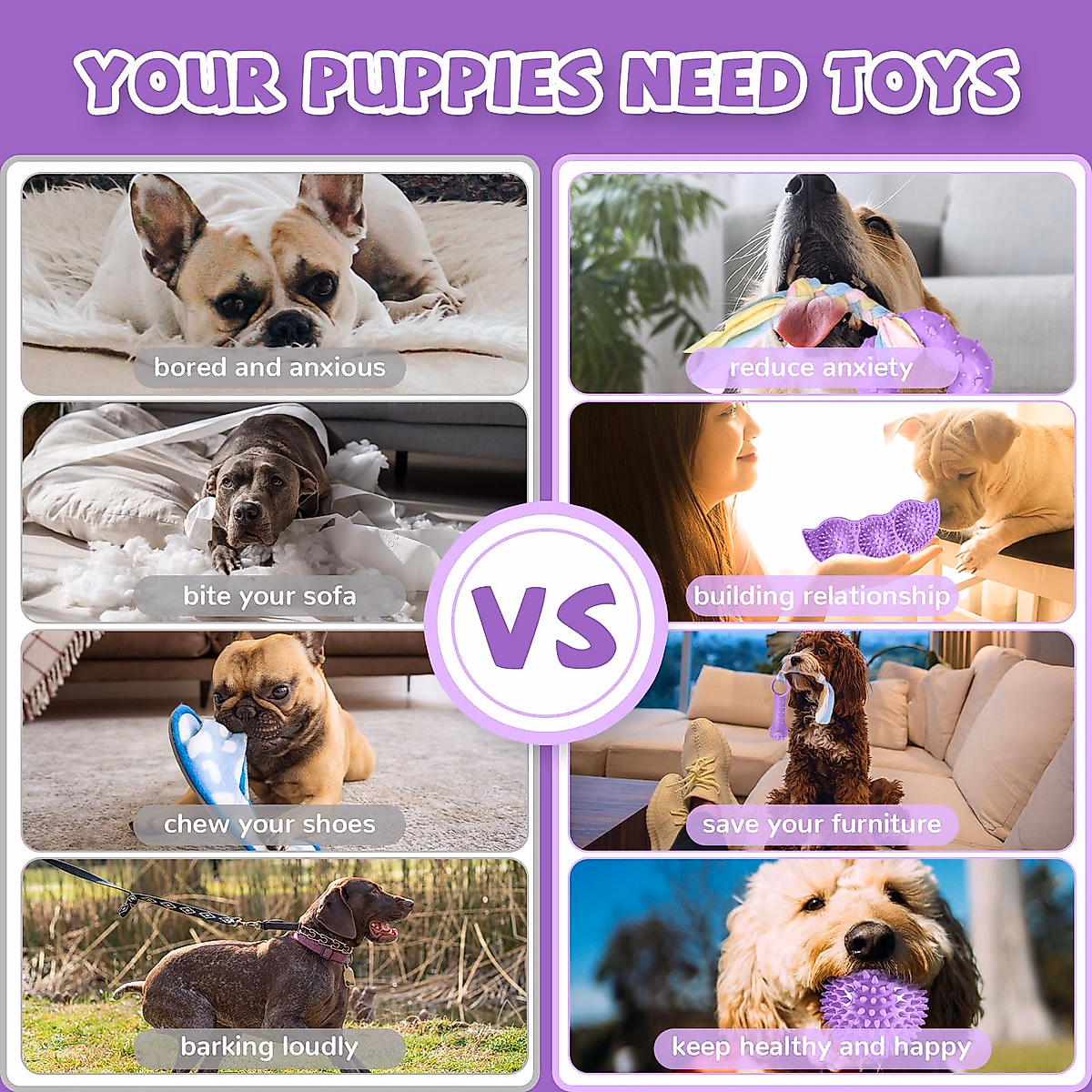 ABRRLO 6 Pack Puppy Teething Toys Cute Small Dog Toys Durable Puppy Chew Toys for Teething Essentials Purple Soft Rubber Small Breed Dog Squeaky Toys Balls for Puppies Interactive Doggy Chews Toys Set