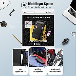 BOPAI Slim Laptop Backpack 15-15.6 inch USB Charging Backpack for Men Water Resistant College Laptop Backpack Office Anti Theft Backpack Smart Computer Backpack Men Black