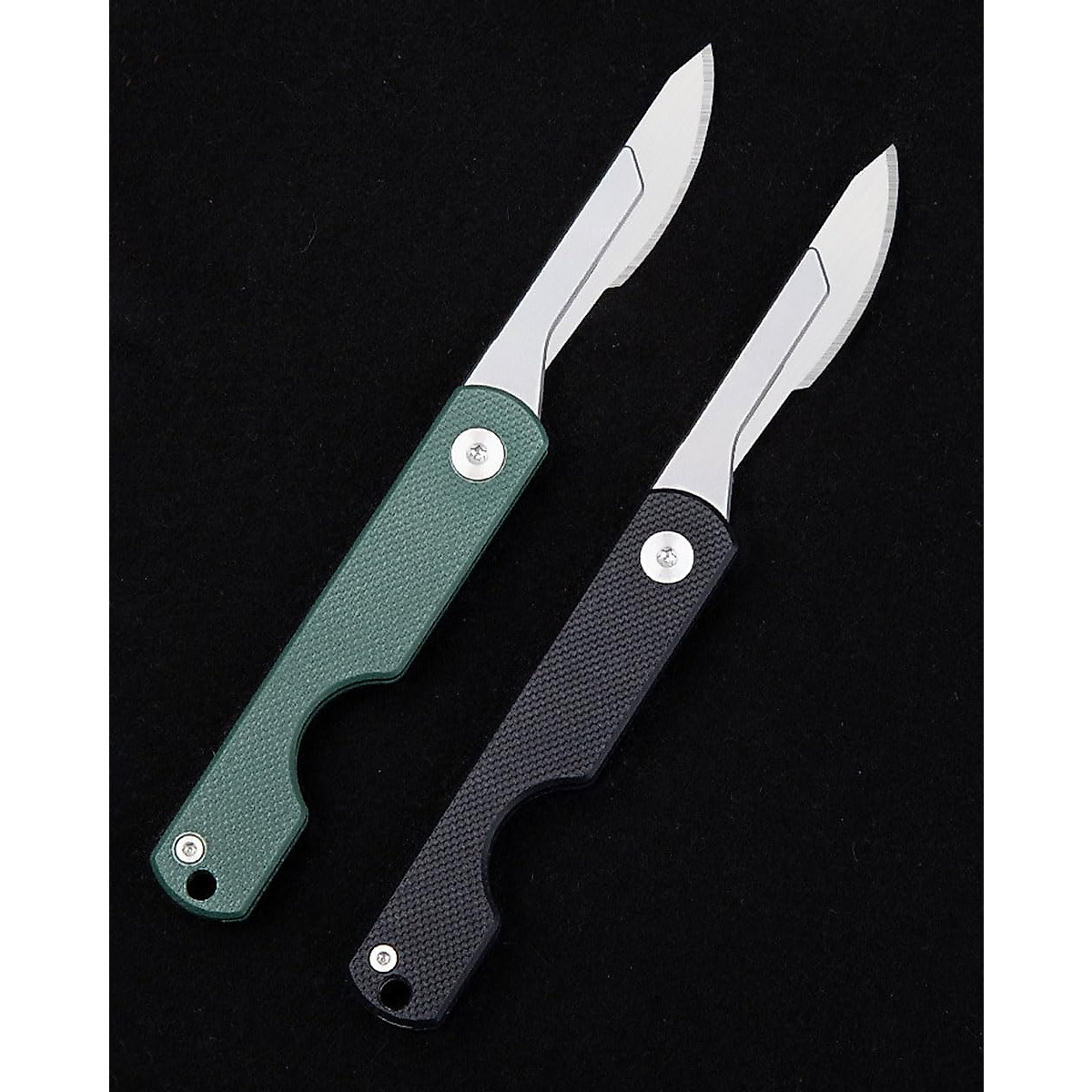 TENCHILON TG31 Compact Classic Slip Joint Scalpel Folding Pocket Knife, 10pcs #24 Replaceable Blade, 3.1 inches G10 Handle with Lanyard, Utility EDC Keychain Box Cutter (Black)