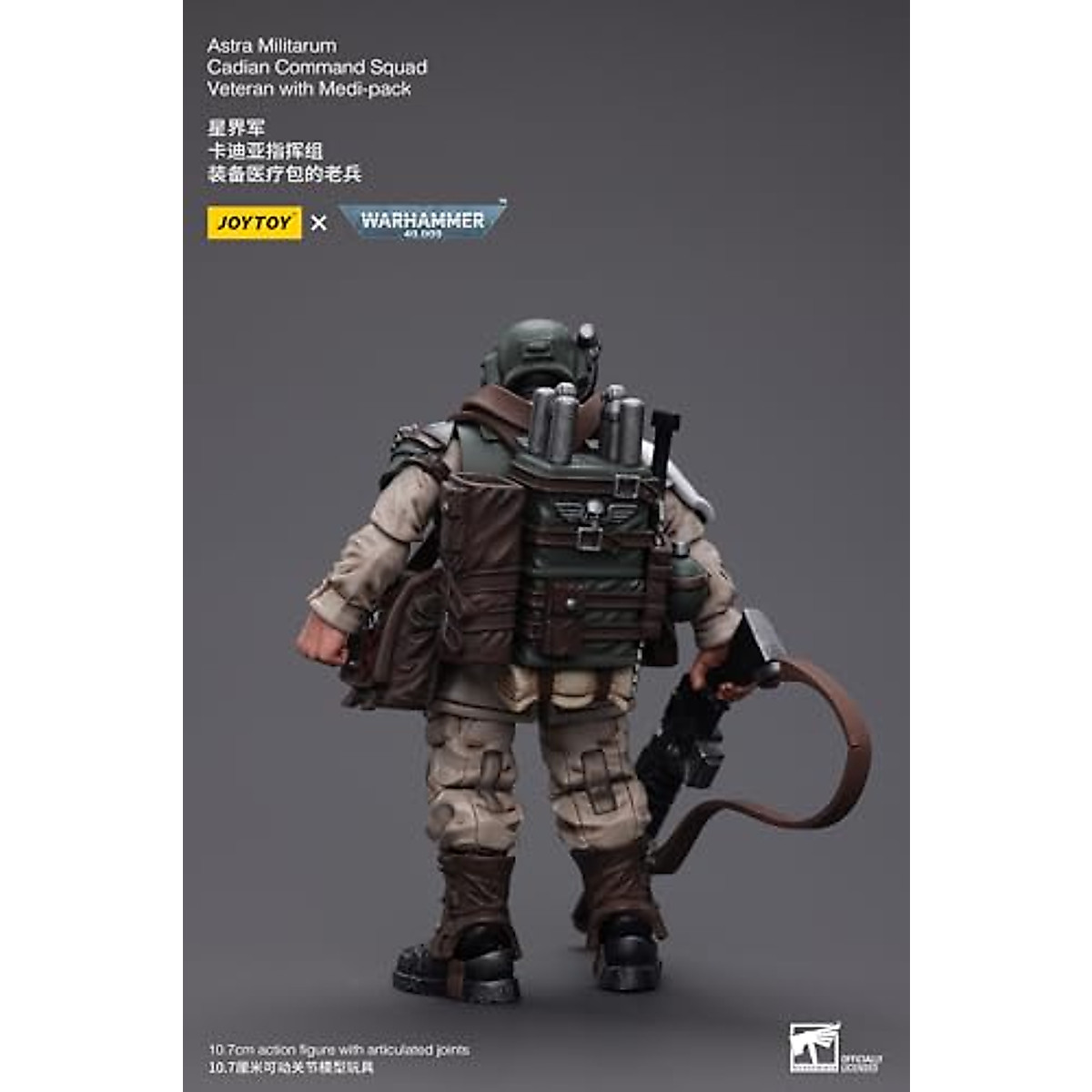 JoyToy Warhammer 40K: Astra Militarum Cadian Command Squad Veteran with Medi-Pack 1:18 Scale Figure