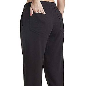 J CE Women's Cotton Gauze Low Waist Beach Pants with Pockets (Black, L)