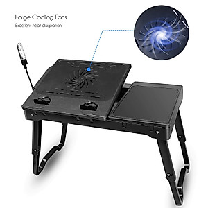 Moclever Laptop Table for Bed-Multi-Functional Laptop Bed Table Tray with Internal Cooling Fan & 2 Independent Laptop Stands-Foldable & 3 Different Height Laptop Desk-LED Lamp-4 Port USB