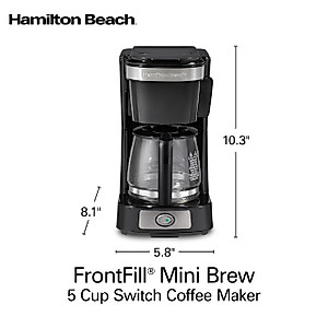 Hamilton Beach 5 Cup Drip Coffee Maker with Easy FrontFill Basket, Compact Design, Works with Smart Plugs, Glass Carafe, Auto Pause and Pour, Black & Stainless Steel (46112)