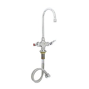 T&S Brass B-0300-CR Double Pantry Faucet, Single Hole Base, Swivel/Rigid Gooseneck, Stream Regulator, Chrome