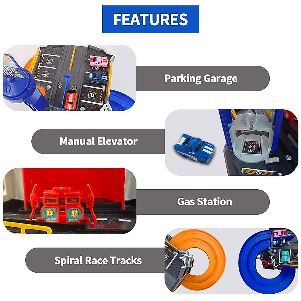 SGOTA City Ultimate Garage Playset, 3-Level Garage Toy Set with 4 Cars, Race Car Track Sets Toy Vehicle Playsets with Double-Track Ramp & Elevator, Car Garage Toys Gift for Boys 3 Years & Older