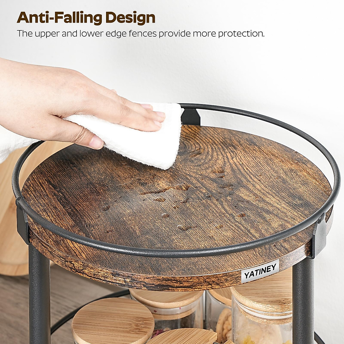 YATINEY Lazy Susan Organizer, Rotating Spice Rack, 2 Tier Spice Turntable Organizer, Industrial Turntable Spice Holder, for Kitchen Countertop and Cabinet, Compact and Versatile, Rustic Brown SR22BR