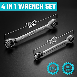 DURATECH 4-in-1 Reversible Ratcheting Box Wrench Set, Double Box End, SAE, 2-Piece, 5/16, 3/8, 7/16, 1/2 & 9/16, 5/8, 11/16, 3/4-Inch, CR-V Steel, Mirror Polished, with Rolling Pouch