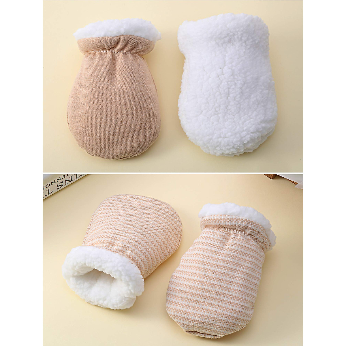 Blulu 3 Pairs Newborn Mitten Gloves Baby Winter Mittens Warm Infant Cotton Mittens