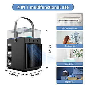 Portable Air Cooler Fan, Evaporative Air Cooler Rechargeable, Personal Air Conditioner with 6 Reusable Ice Boxes, Quiet Desk Fan with Air Humidifier and LED Night Light for Bedroom Camping Trip black-01