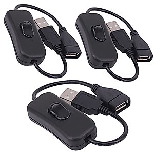 USB Cable with Switch, Yeebline 3-Pack USB Male to Female Extension Cord Inline Rocker On/Off Switch for Driving Recorder, LED Desk Lamp, USB Fan, LED Strip (3 Pack Black)