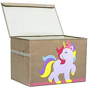 Hurricane Tots Large Toy Chest. Canvas Soft Fabric Children Toy Storage Bin Basket with Flip-top Lid. Collapsible Gray Toy Box for Kids, Boys, Girls, Toddler and Baby Nursery Room
