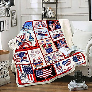 CYREKUD 4th of July Blanket Throw,Patriotic Gnomes Truck Blanket,Independence Day Gifts Blanket,American Veteran Labor Day Blanket,Cozy Independence Day Gifts Blanket Sofa Couch Beds Decor 50''x60''