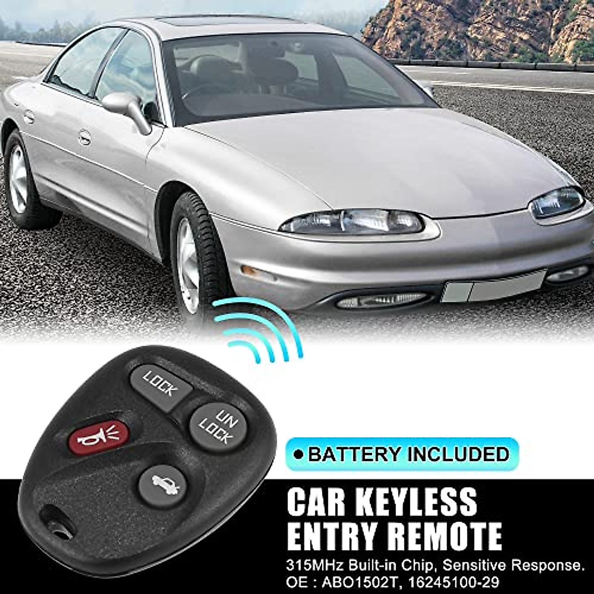 X AUTOHAUX 315MHz ABO1502T Replacement Keyless Entry Remote Car Key Fob for Cadillac Seville 2000 for Chevrolet Impala Lumina Malibu Monte Carlo 2000 for Oldsmobile 88 98 1996-1999 4 Buttons