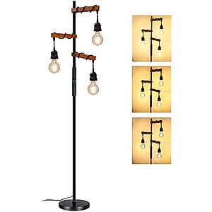Assemer Dimmable Farmhouse Floor Lamp,Industrial Vintage Tall Tree Lamp with 3 x 800lm LED Edison Bulbs,Standing Lamps for Living Room Bedroom