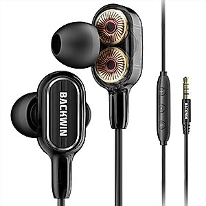 BACKWIN Wired Earbuds, Noise Cancelling Headphones Earbuds Compatible with Mobile/Laptop/Computer/iPad Fits All 3.5mm Jack,in-Ear (Black),Earpads S/M/L