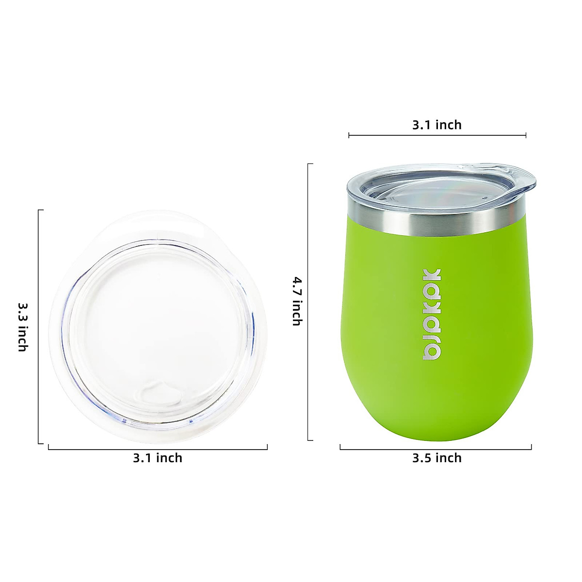 BJPKPK 2 pcs 12oz Insulated Wine Tumblers, 12oz Double Wall Vacuum Coffee Mugs with Lid, Unbreakable Stainless Steel Wine Glasses, Insulated Coffee Cups for Home & Outdoor, Green