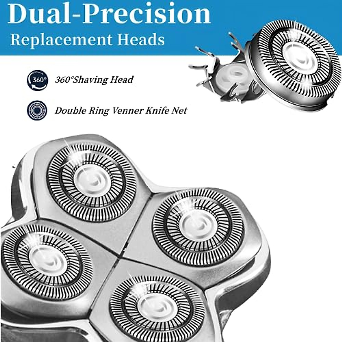 Shaver Head Replacement Blade for Skull Shaver Pitbull Gold Silver Platinum PRO Shaver Replacement Blade 4 Head,Replacement Heads Compatible with Pitbull Skull Shaver Replacement Blades,8 Packs.