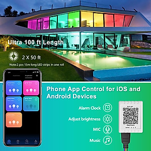 Nexillumi 65.6ft LED Lights for Bedroom Music Sync Color Changing RGB LED Strip Rope Lights 44-Key Remote, 5050 RGB LED Light Strips(APP+Remote+Mic)