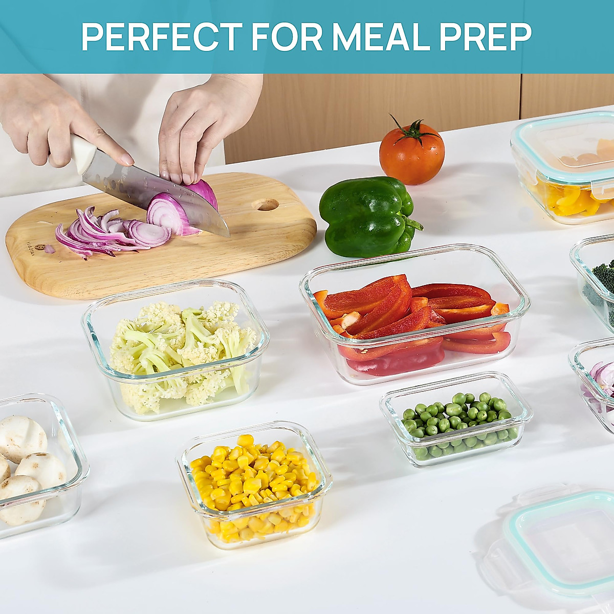 Vtopmart 15 Pack Glass Food Storage Containers with Lids, Glass Meal Prep Containers, Airtight Glass Bento Boxes with Leak Proof Locking Lids, for Microwave, Oven, Freezer and Dishwasher, BPA Free