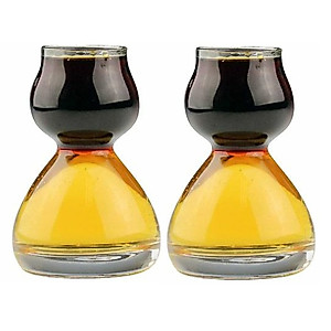 QUAFFER Double Bubble Layered Shot Glass Plus Recipe Card – Chaser Shot Glass Jigger for Smooth Tasty Shots – Fun Unique Split Shot Glasses Barware (1.25oz Top & 2.25oz Bottom, Set of 2)