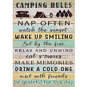 Swooflia Camping Rules Garden Flag Camper Small Yard Flag for Outside Decor Burlap Rustic Garden Banner 12x18 Inch Double Sided