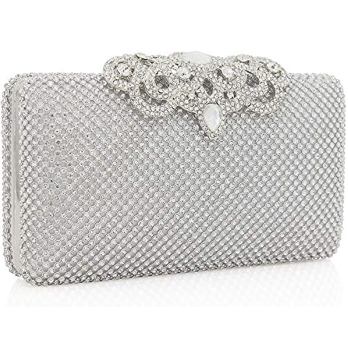 Dexmay Crystal Rhinestone Clutch Bag Diamond Crown Clasp Evening Bag Bling Party Purse Silver