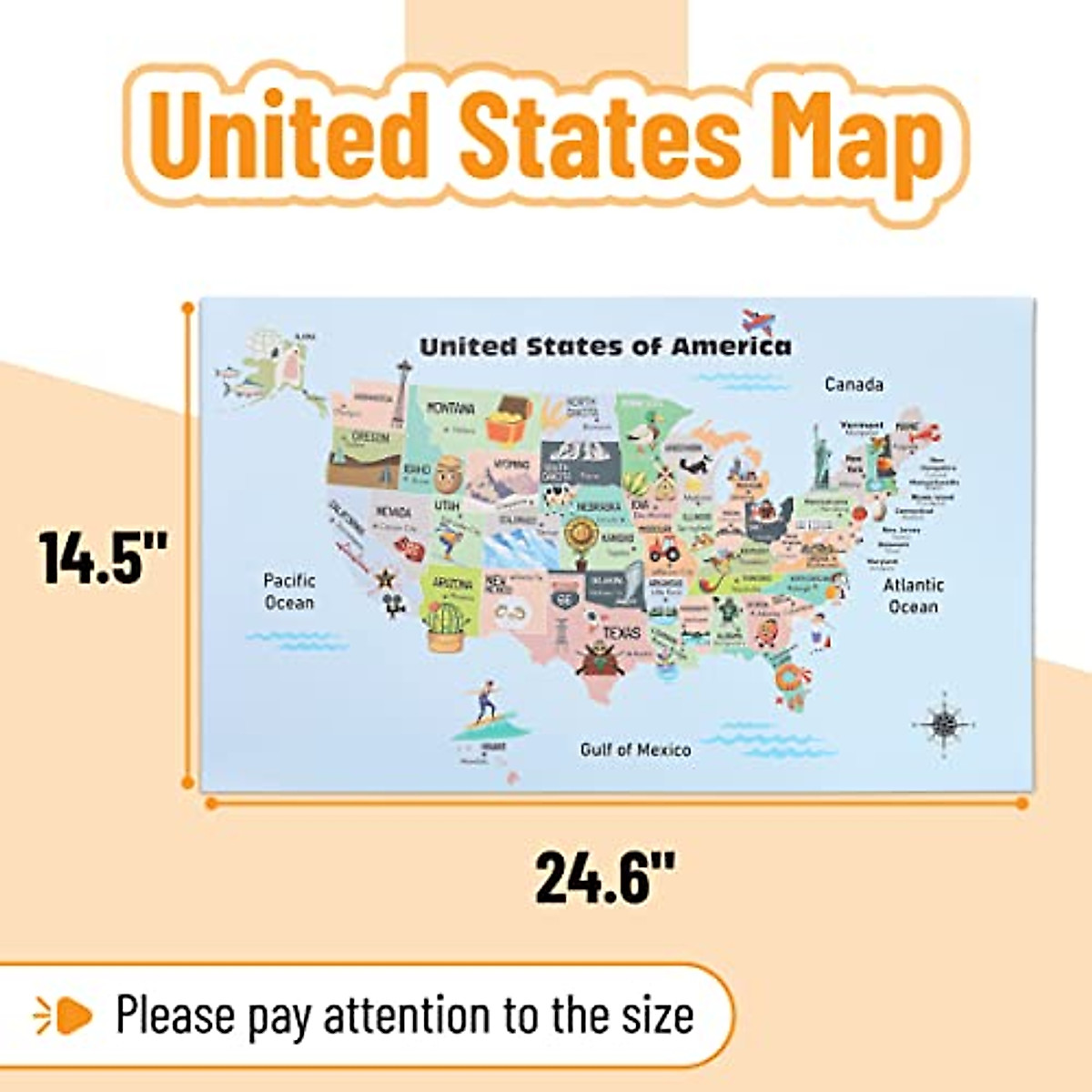 Mr. Pen- United States Map for Kids, 14.5”x 24.6”, Us Map for Kids Learning, Map of Usa, Wall Maps, Usa Map Poster, Map of the United States, Kids Map United States, Maps for Kids of The United States