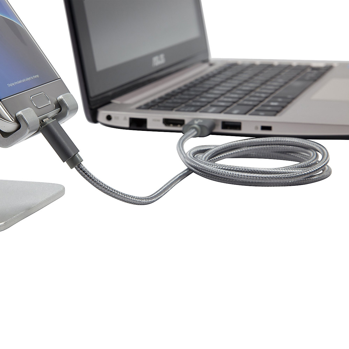 BoxWave Cable Compatible with Bose SoundSport Free - Micro USB DuraCable, Braided Micro USB Charging Cable - Space Grey