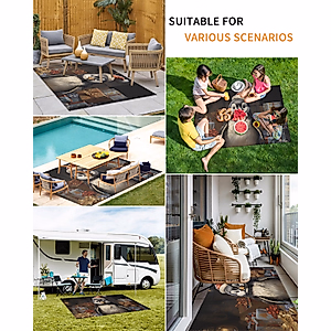 Christmas Penguin Outdoor Rugs for 5'x8' Patios Clearance, RV Camping Mat Rug Portable Outside Rug Indoor Outdoor Area Rug Mat for Beach Deck Pool Merry