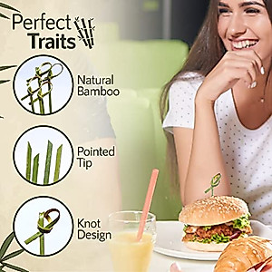 Cocktail Picks for drink 200 Piece Bamboo Skewer with Looped Knot Handmade & Odorless for Fruits, (4.7 inch, 200 pieces)